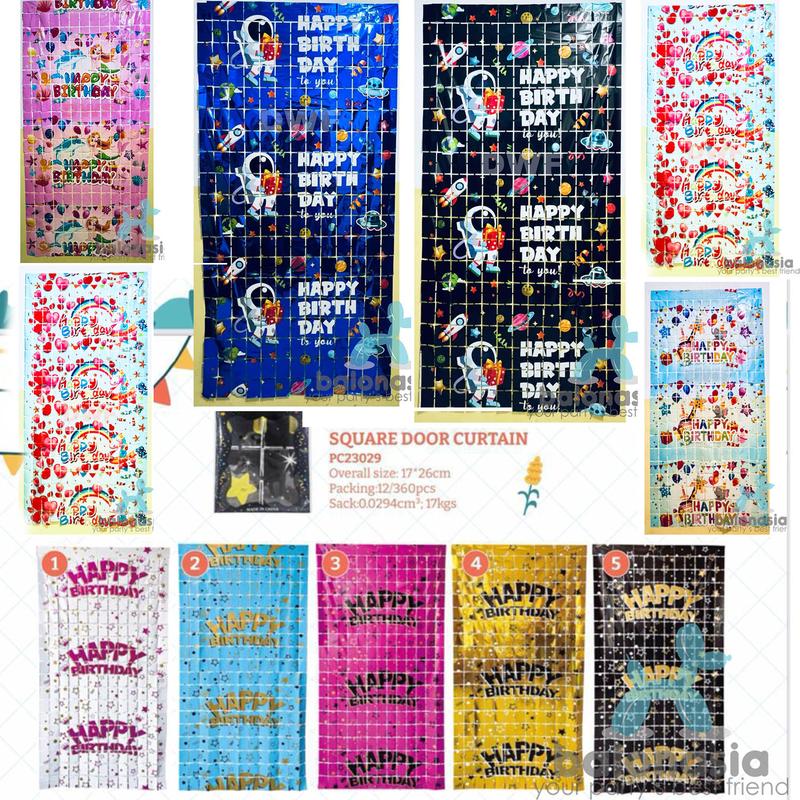 Tirai KOTAK rumbai Foil curtain 2m x 1m Ulang tahun astronot/unicorn ...
