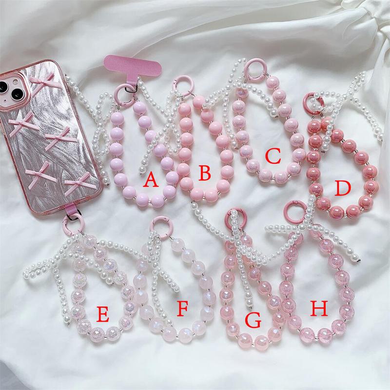 Cute Pearl Bow Pink Beaded Chain Hanging Phone Strap Colorfu - TikTok ...