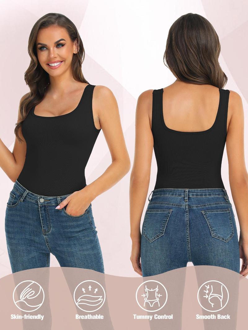 Women's Solid Color Square Neck Shapewear Tank Top, High Stretch ...