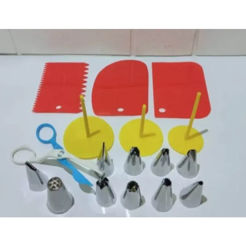 alat penghias kue 17 pcs semprit stainless gunting mawar paku mawar ...