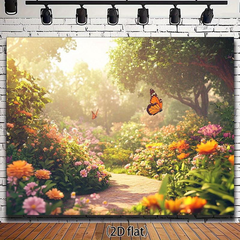 Latar Belakang Tema Rama-rama, Bunga dan Pokok Rata 2D, 1 Keping ...