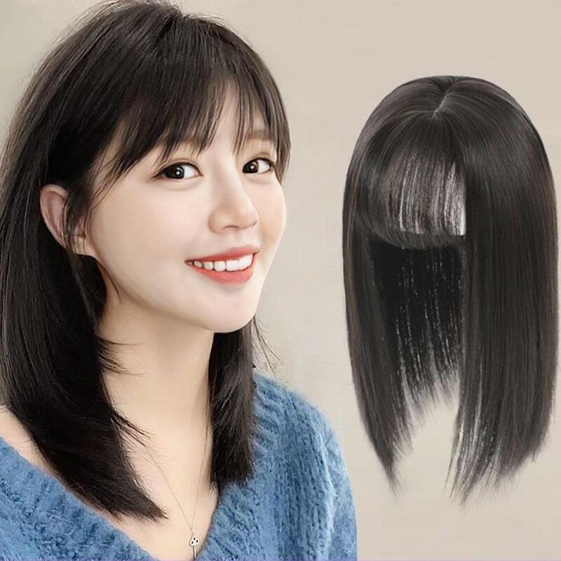French style air bangs for women in summer, covering sparse white ...