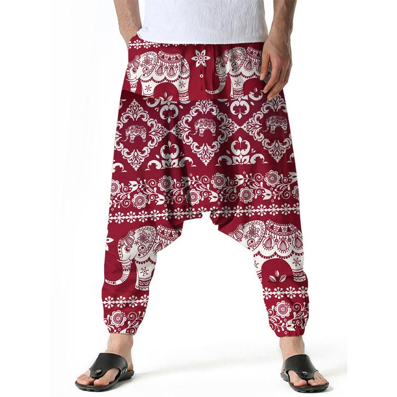Seluar Harem Lelaki, Fesyen Baru, Cetakan Gajah, Jogger Bertali ...