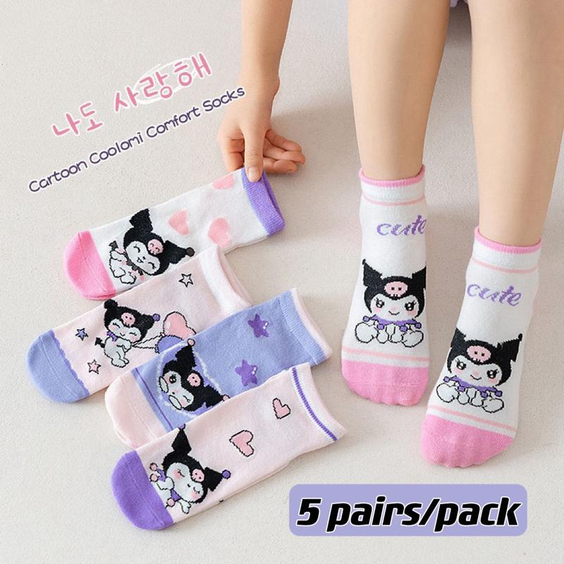 5pairs/set cute cotton kuromi socks Soft Socks with Pouch socks ...