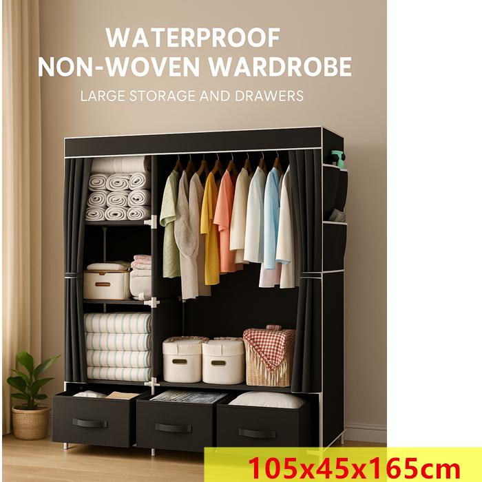 Foldable Fabric Wardrobe GY02-3B with Drawers, Hanging Space and ...