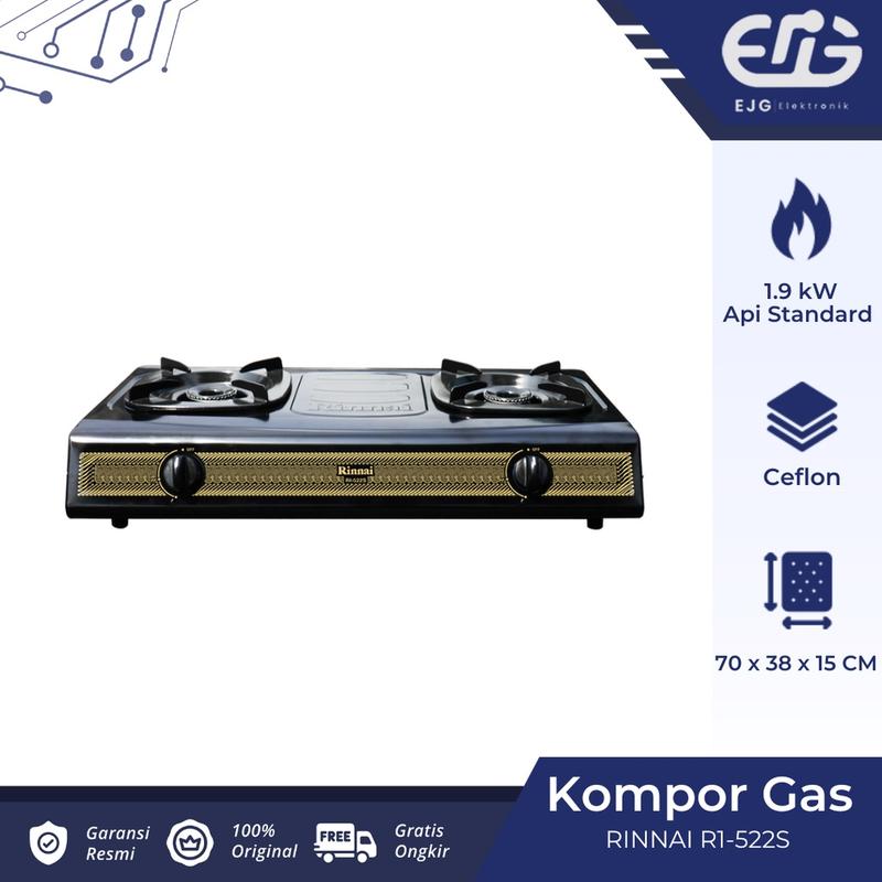 Rinnai Kompor Gas RI-522S LPG 2 Tungku Teflon RI-522 S - Shop | Tokopedia