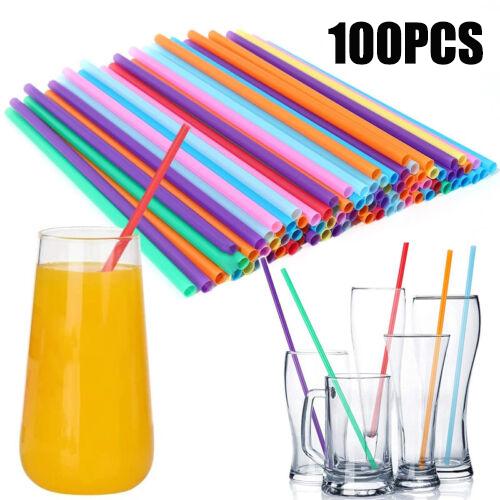 100pcs Plastic Straws Disposable Straws Colored Milk Tea Milkshake ...