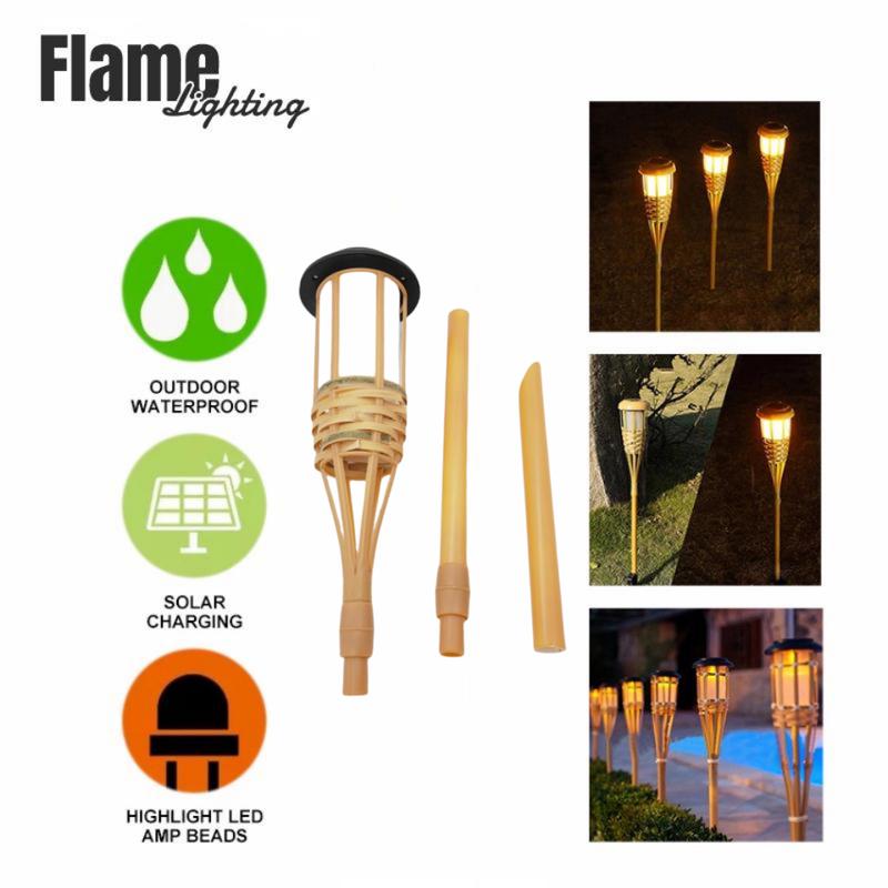 1Pcs/5Pcs/10Pcs Imitation Bamboo Solar Flame Lights LED Outdoor ...