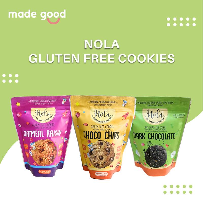 Nola Gluten Free Cookies Sehat Enak Crunchy 75 gram Cemilan Coklat ...