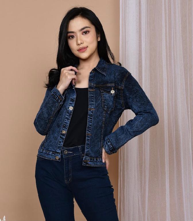 Promo Minola Jaket Jeans Denim Melar Wanita Polos Snow Blue Ootd Korean ...