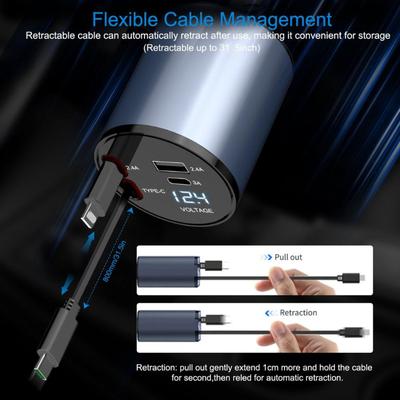 Spring 4 In 1 Retractable Cable Car Charger for Phone, 1 Piece Durable ...