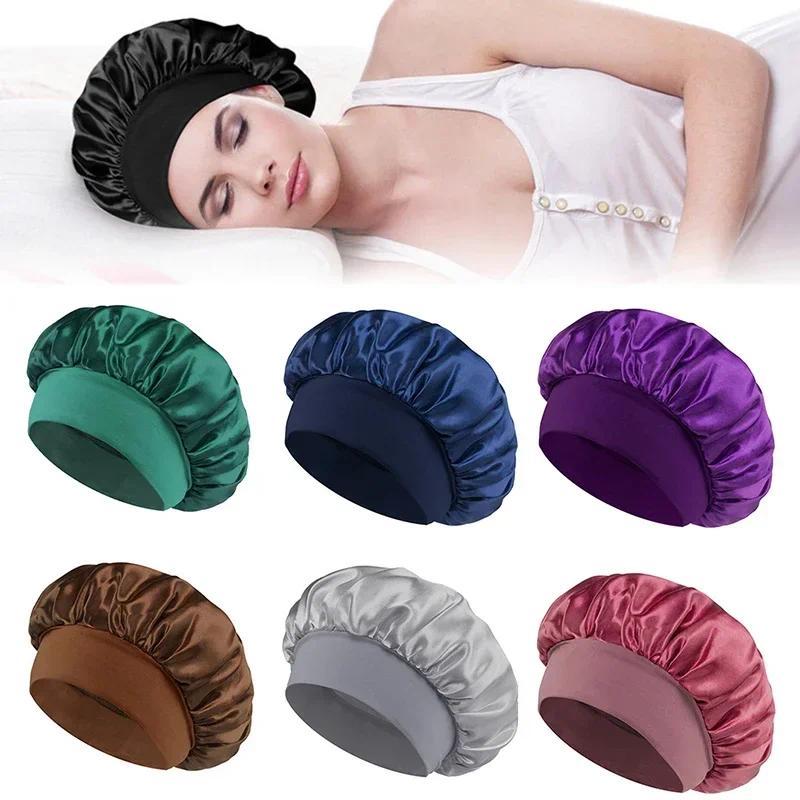 Women Night Sleep Hair Cap Double Layer Adjust Head Cover Hat Silky ...