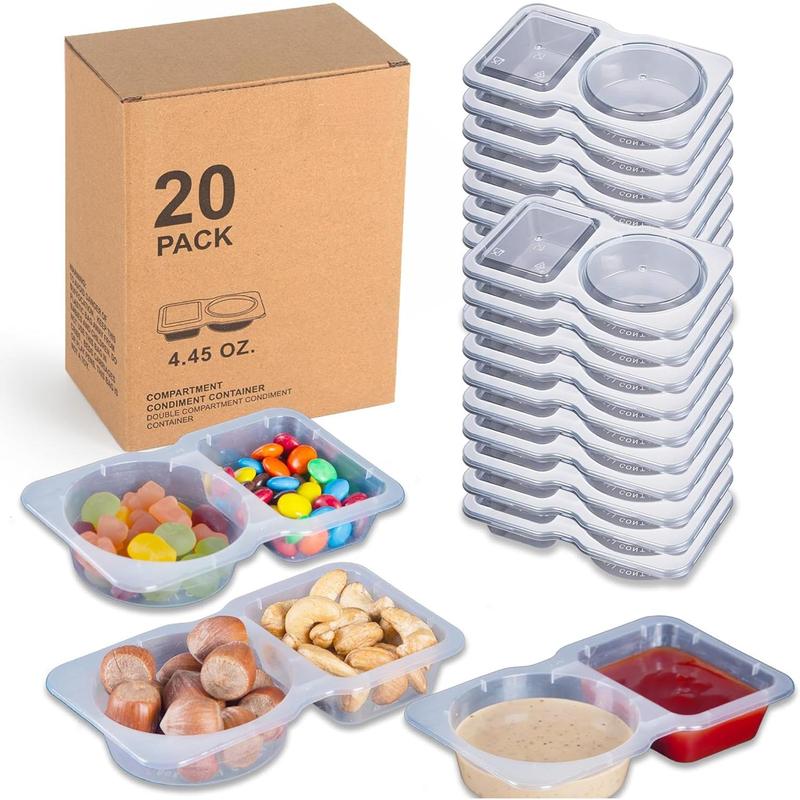 20 Sets Condiment Container with Lid, Disposable Double Compartment ...