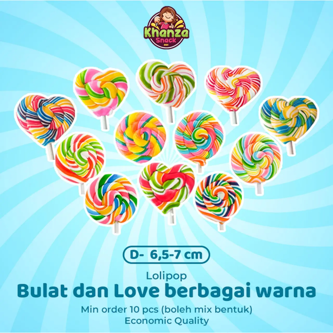 Permen Lolipop 6,5-7 Cm SPIRAL LOVE BULAT Hijau Kuning Gummy Gula Asam ...