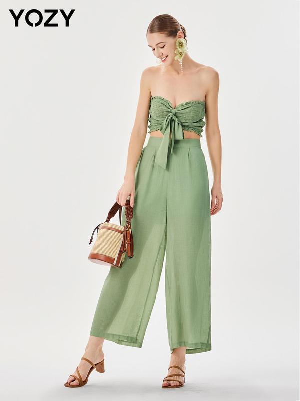 YOZY Frill Trim Twist Knot Top & Elastic Waist Pants Set/ Boho - TikTok ...