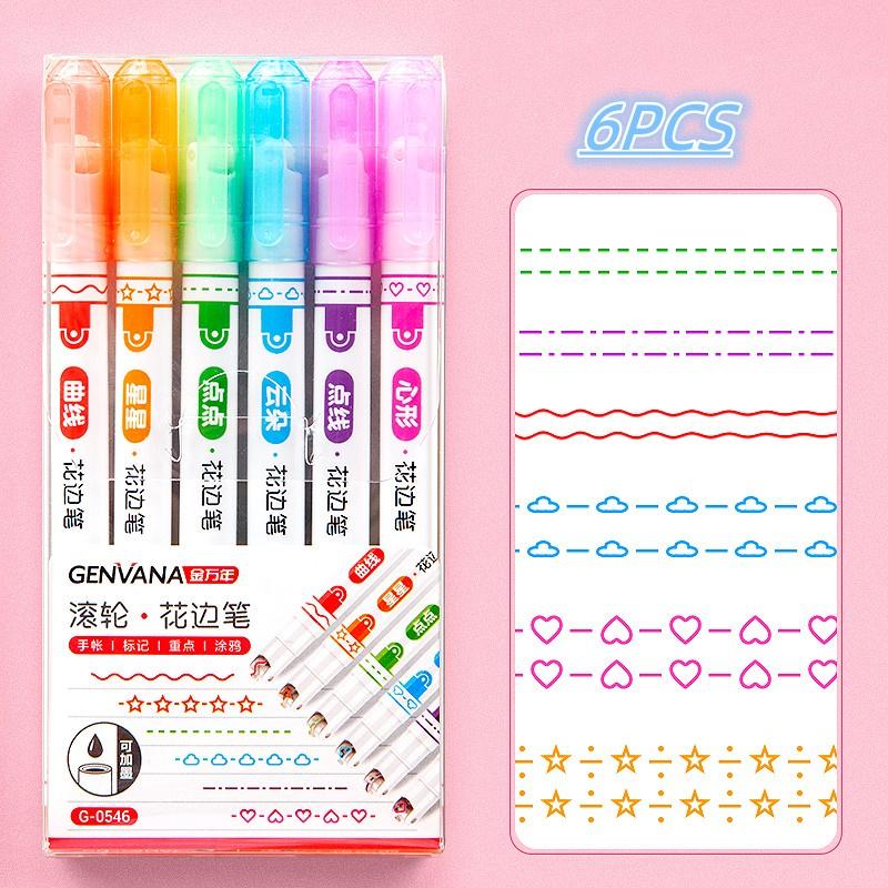 6Pcs/set Kawaii Flowers Line Shaped Highlighter Pens Roller Tip ...