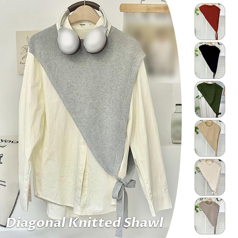 Women Knitted Shawl Vest Triangle Beveled Edge Warm Vest Clothing ...