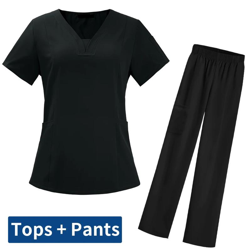 Set Scrub, Wanita Hitam, Seragam Pembedahan Wanita, Pakaian Kerja, Baju ...