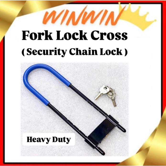 Heavy Duty Fork Lock Cross Security Chain Lock Motorcycle Motosikal ...
