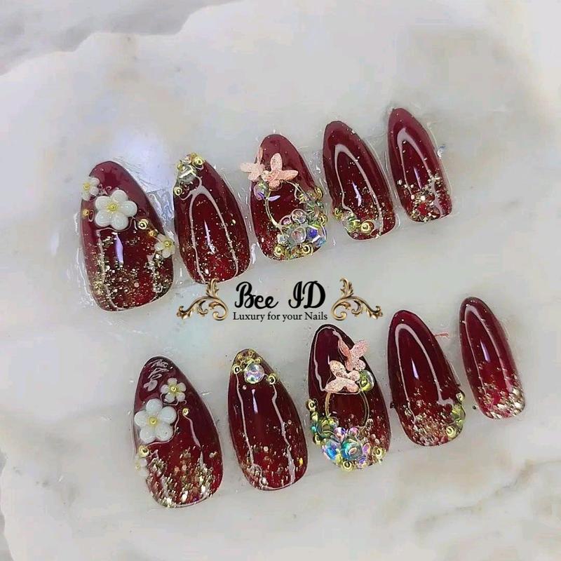 custom nail art wedding Merah Maroon bisa ganti warna Kuku Lem - Shop ...
