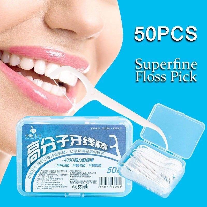 50-Pack Arched Extra Fine Floss Picks Teeth Cleaning Kids Dental ...