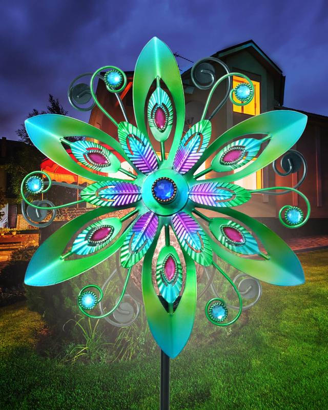 Kinetic Wind Spinner with Garden Stake, Metal Windmill Garden Decor ...