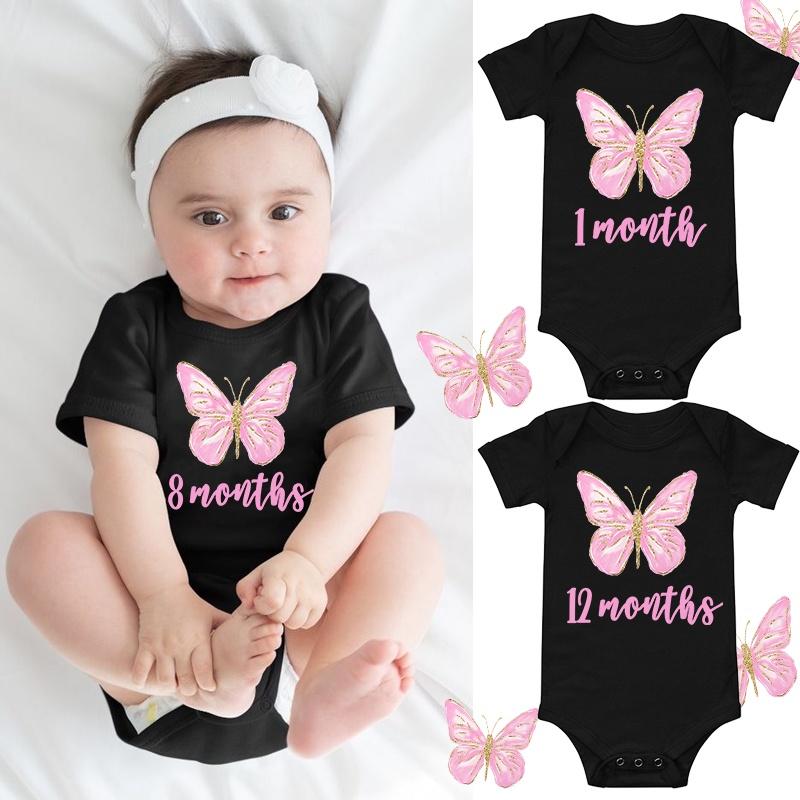 Baby Girl Butterfly Milestone Romper Newborn Girls Short Sleeve ...