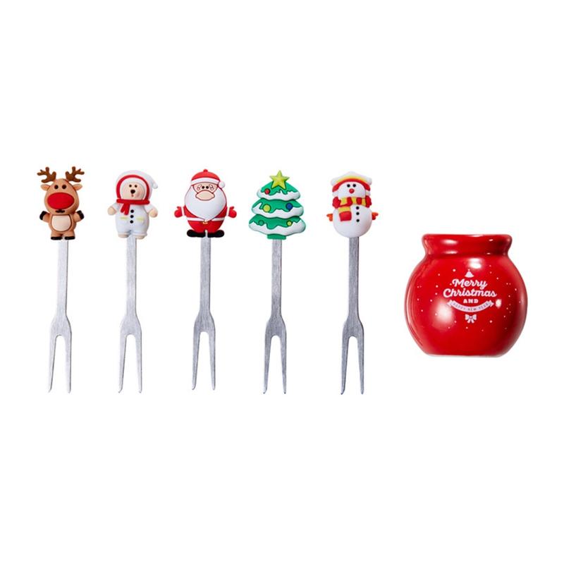 5 Pcs Christmas Fruit Dessert Fork Reusable Appetizer Forks Dessert ...