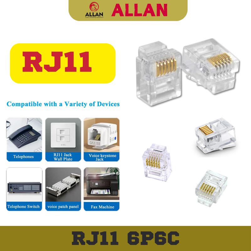 10pcs ALLAN Telephone Modular Plug RJ11 6P6C Connectors for High ...