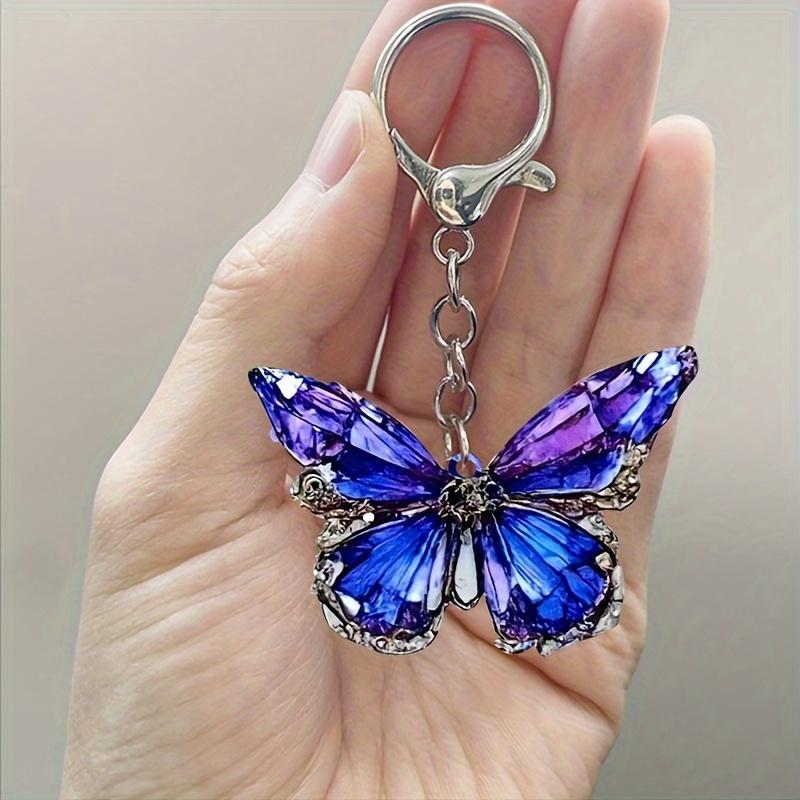 Elegant Sparkling Acrylic 1 Pc Boho Purple Butterfly Keychain - Silvery ...