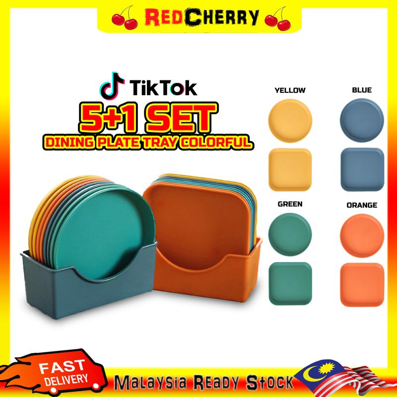 5+1 set Dining Plate Tray Colorful Pinggan Cantik Warna Warn - TikTok ...