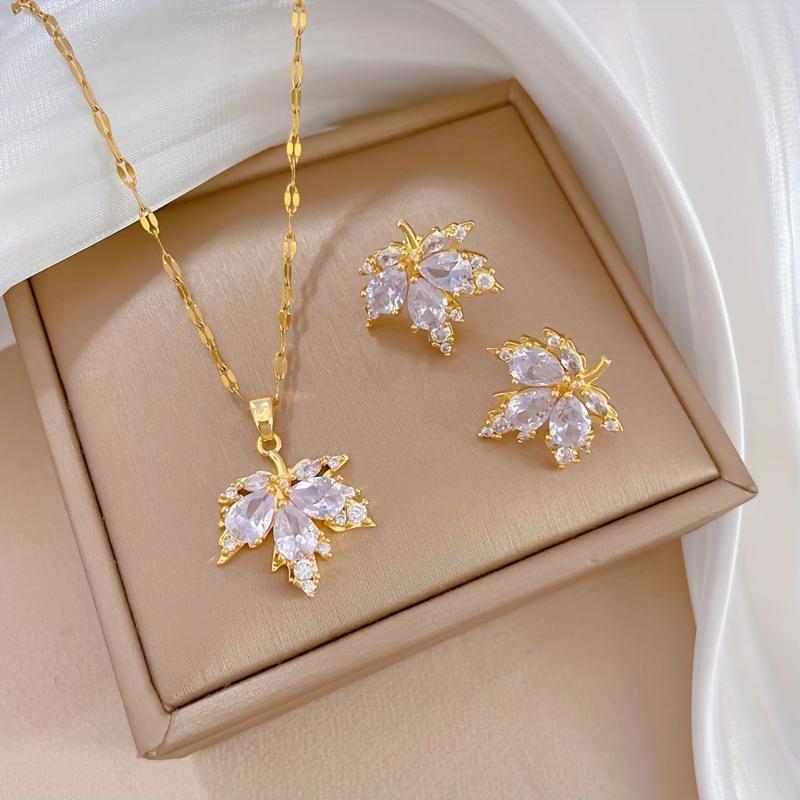 Elegant 3pcs Maple Leaf Jewelry Set with Cubic Zirconia - 18 - TikTok ...