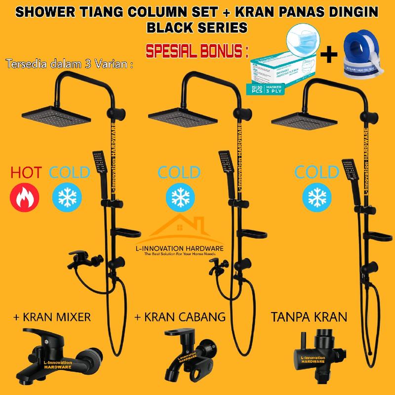 Shower Tiang Set Kran Mixer Keran Air Panas Dingin Kuningan Hitam - Shop | Tokopedia