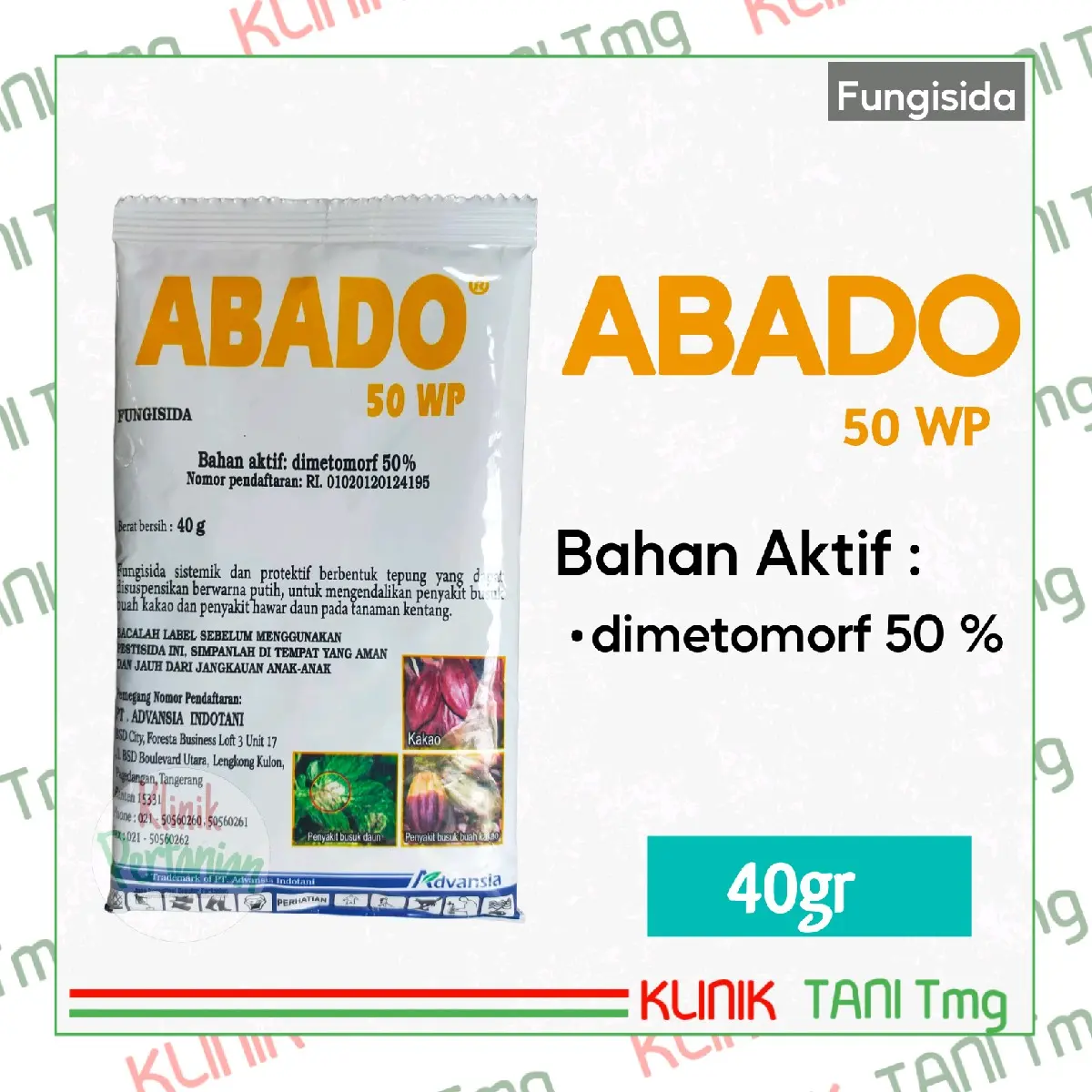ABADO 50WP - 40gr | FUNGISIDA SISTEMIK BERBAHAN AKTIF DIMETOMORF 50% ...