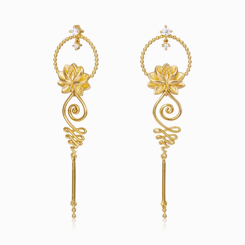 18k Gold-Plated Lotus Unalome Drop Earrings – Spiritual Design - TikTok ...