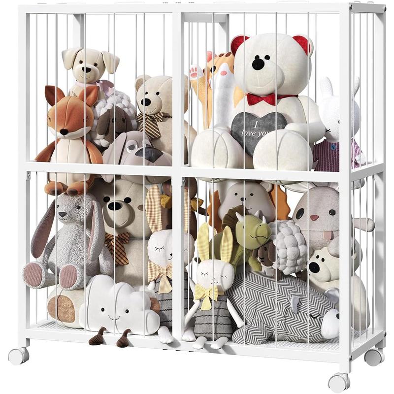 Stuffed Storage, Double-Row Zoo Stuffed Net with Wheels, Movable Plush ...