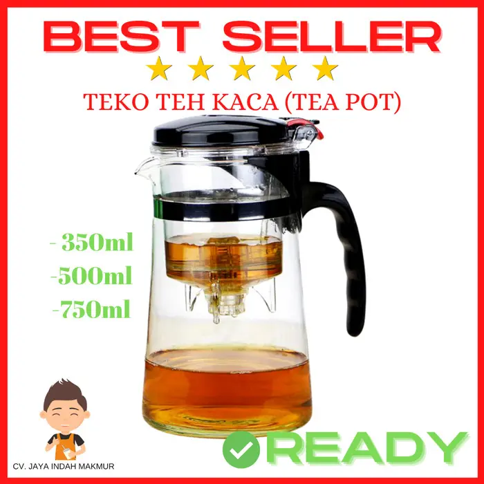 Teko Teh Kaca Teapot with Button Stainless mesh filter Teko Seduh Teh ...