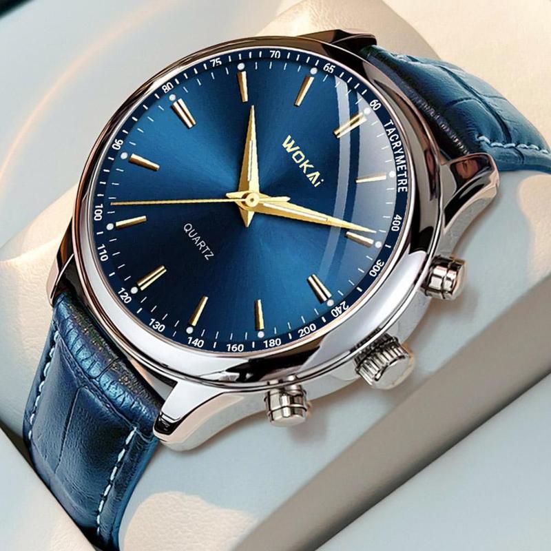 Wokai Men Watch Luxury Leather Belt Fashion Quartz Watches Blue ...