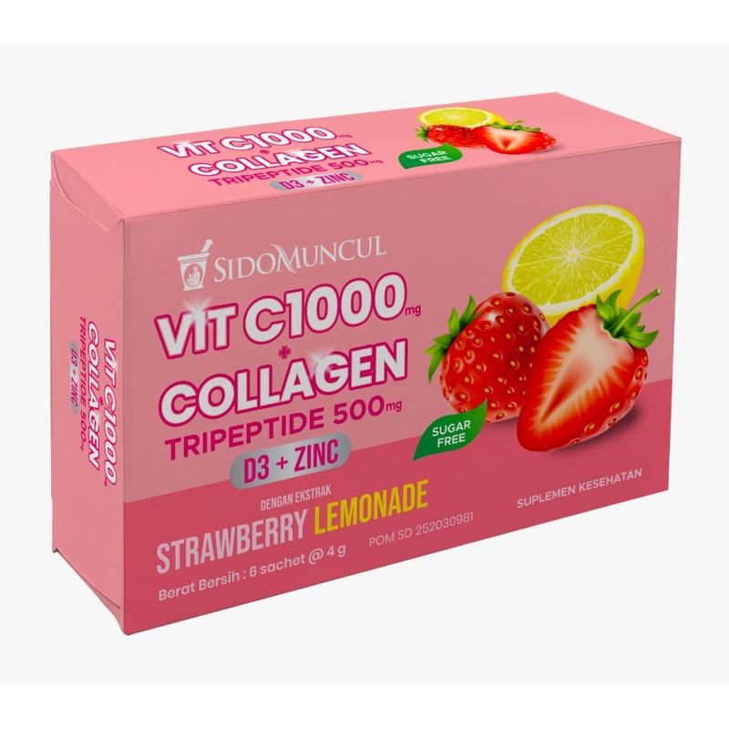 Sidomuncul Vit C1000 Collagen 1 Box (6 Sachet x 4gr) Ekstra Strawberry ...