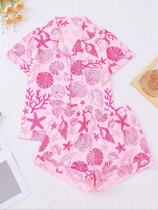 Women's All Over Shell Print Short Sleeve Pajama Two-Piece Set ...