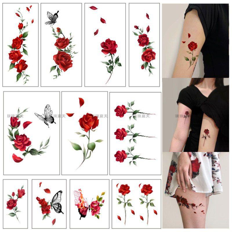 Pelekat Tatu, Rekaan Mawar Rama-rama Gelap, Sesuai untuk Lengan ...