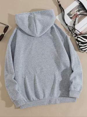Women's Letter Print Drawstring Drop Shoulder Graphic Designer Hoodie for Spring, Comfort ...