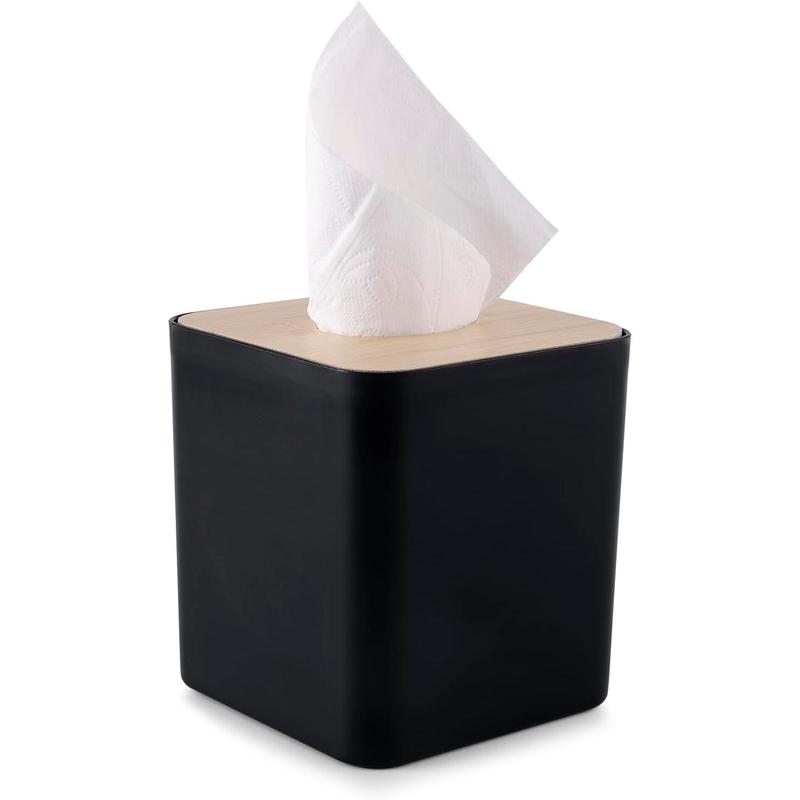 Square Tissue Box Cover,Black Tissue Box Holder,Bamboo Facial Cube Box ...