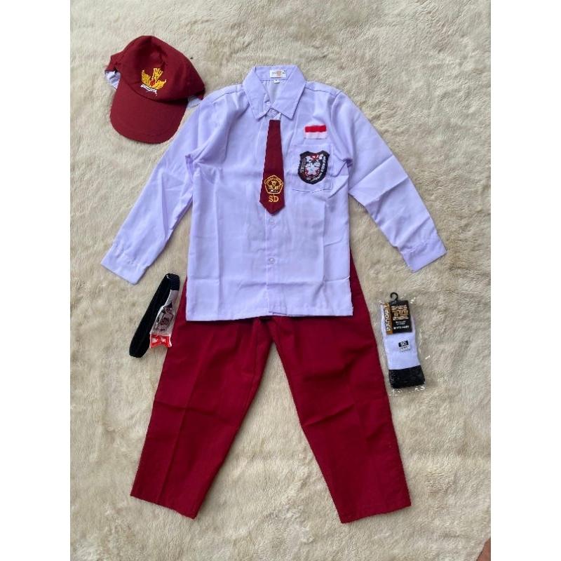 STELAN SUPER LENGKAP SERAGAM SEKOLAH SD LENGAN PANJANG MERAH - Shop ...
