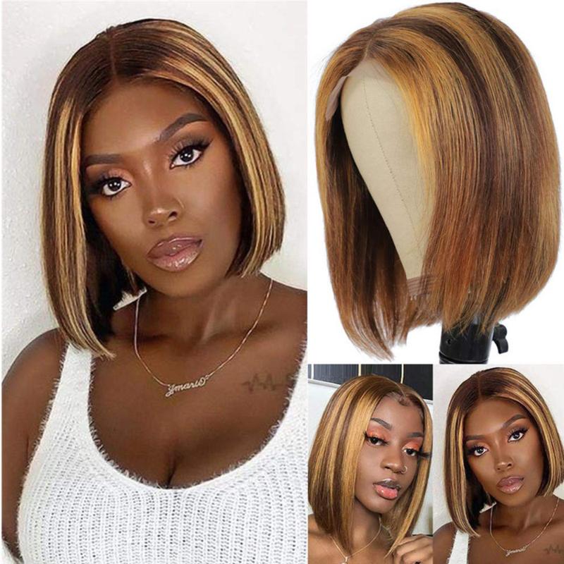 Natural Brown Black Short Straight Fluffy BoBo Wig Women Simulation ...