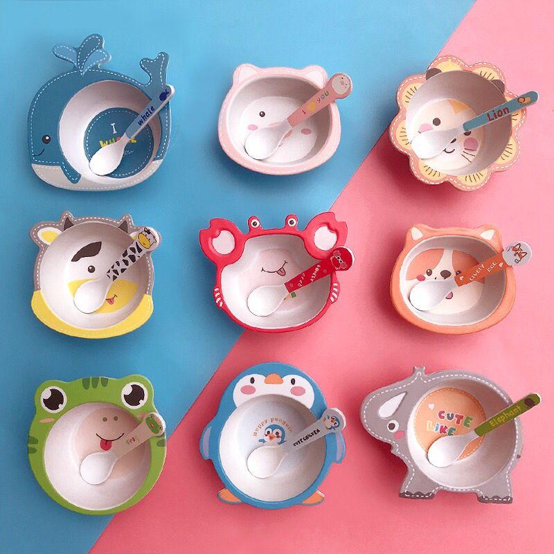Set Mangkuk Pinggan Kanak-kanak Gentian Buluh Kartun, untuk Bayi ...