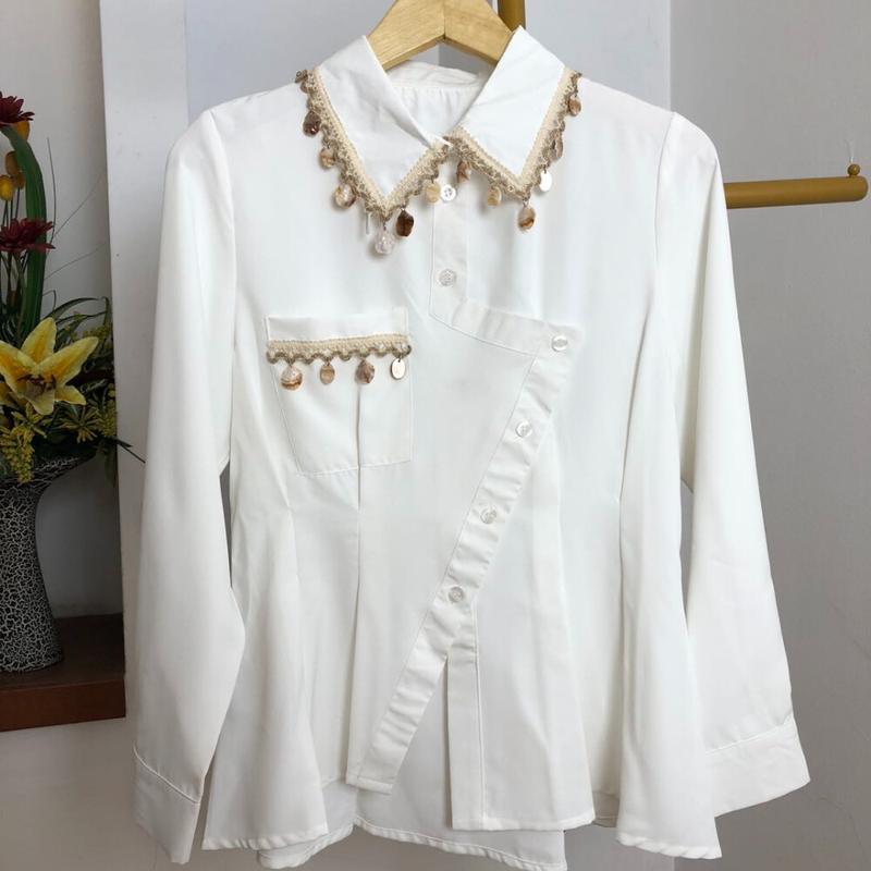 FADFAD Kemeja pas tubuh dengan desain irregular, kerah shell - Shop ...