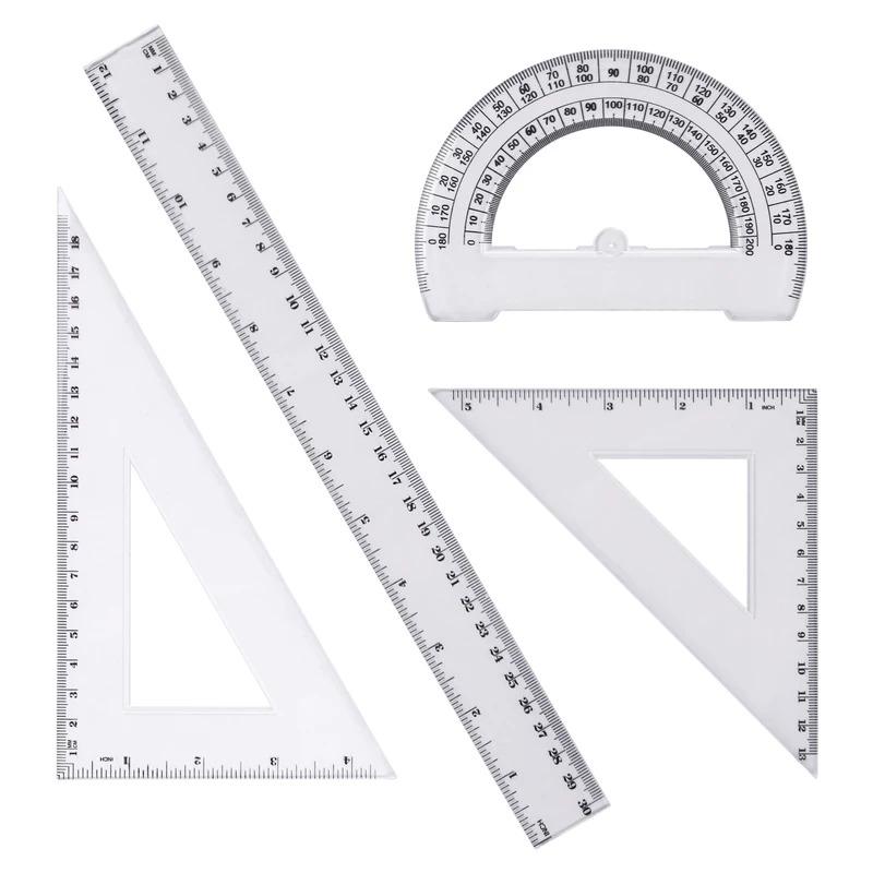 4PCS Ruler Set Drawing Ruler Measurement Geometry Triangle Ruler ...