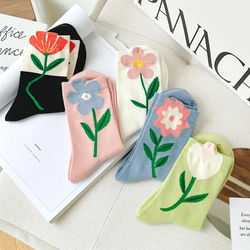 Flower Tulip Socks Women's Spring and Summer Trendy Mid Length - TikTok ...