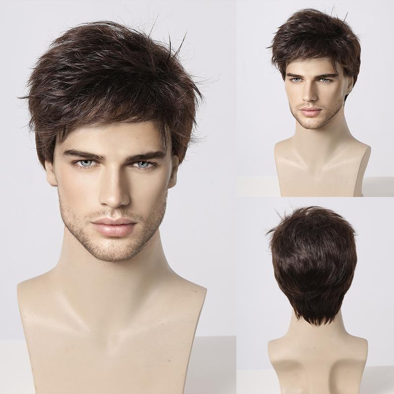 Short Synthetic Cool Dark Brown Loose Straight Hair Wig with - TikTok ...